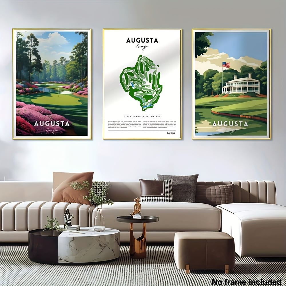 3pcs decorative paintings, 2D frameless canvas art, Augusta poster set ...