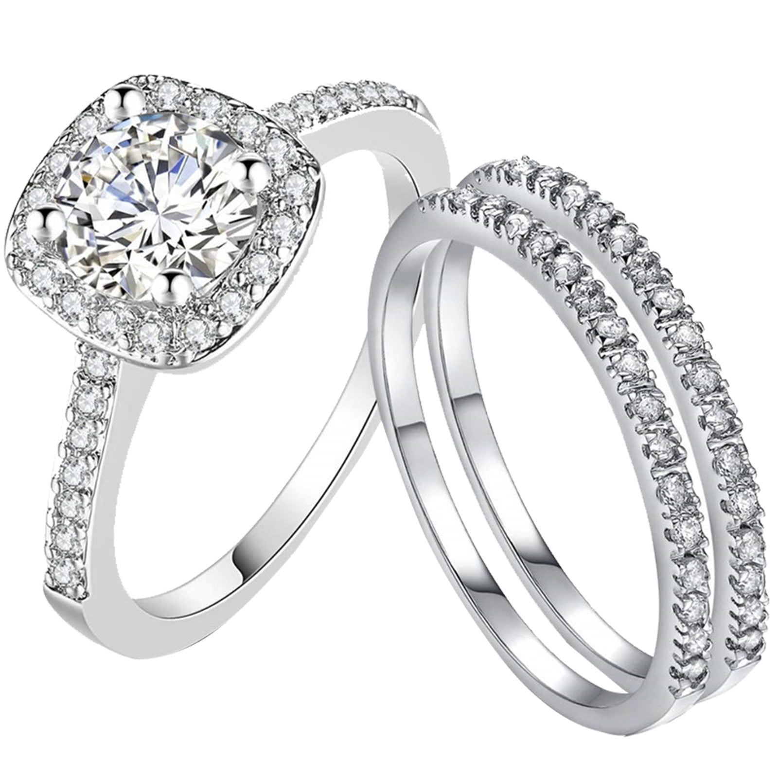 3pcs engagement Wedding rings set for women 925 Sterling Silver Diamond ...