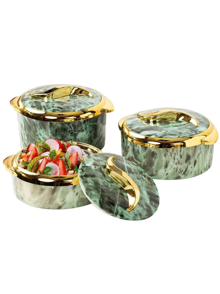 3pcs food warmer set with lids, made of insulated stainless steel ...