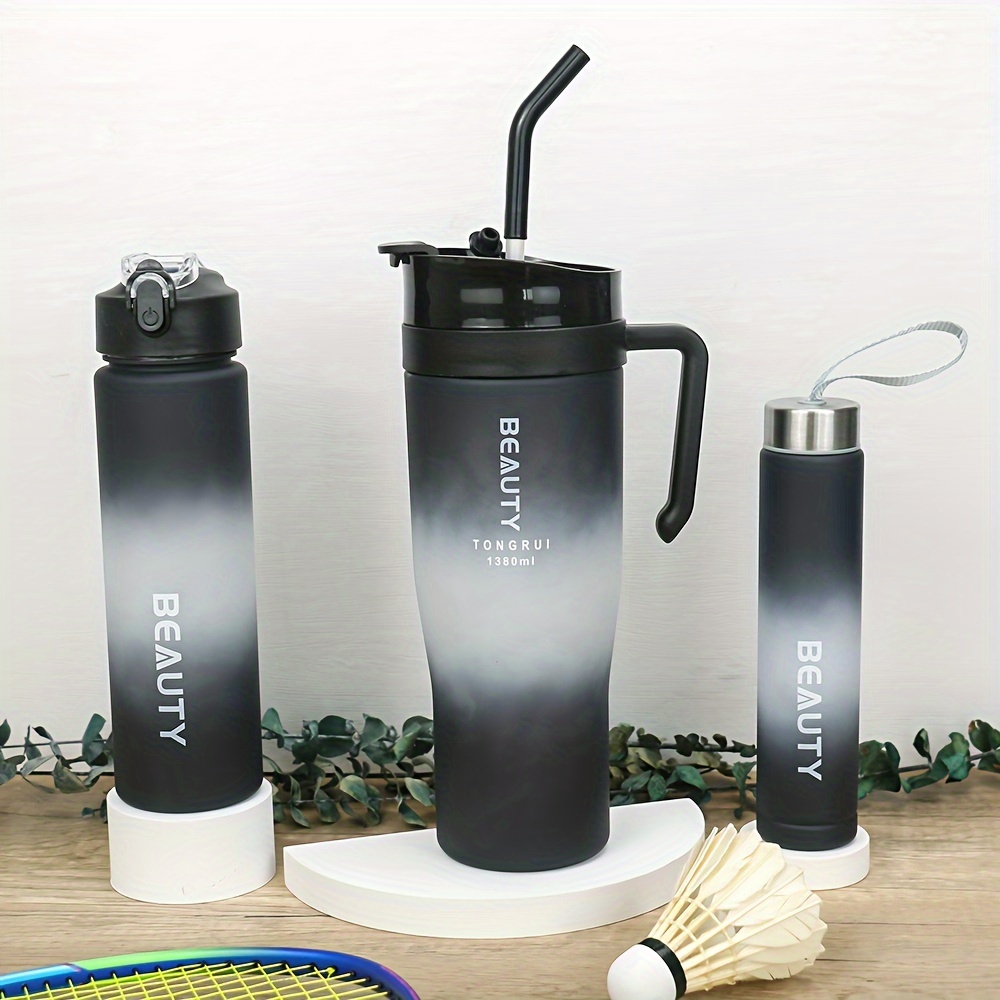 3pcs gradient plastic water cup set, 1380ml/46.6oz, 800ml/27oz, 280ml/9.5oz leak proof portable ...