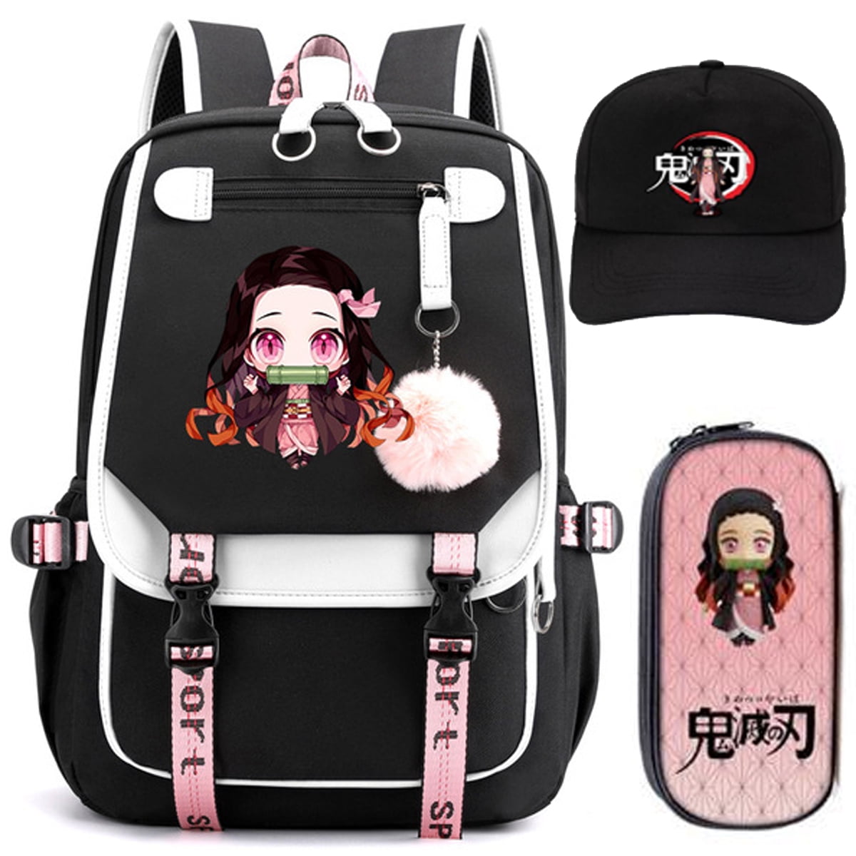 3pcs/kit Nezuko Backpack with USB Charging Port, Bookbag - Walmart.com