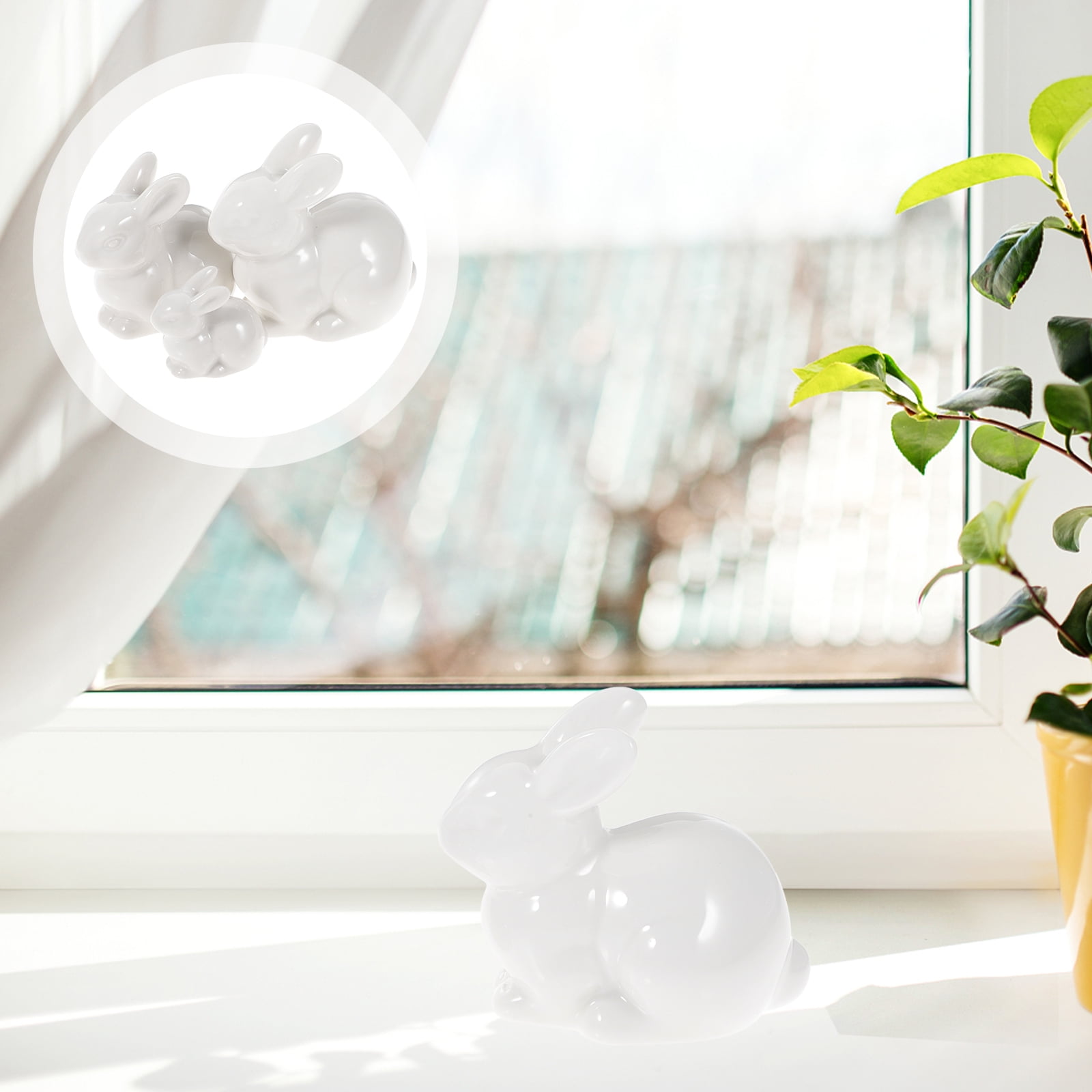 3pcs miniature rabbits figure White Ceramic Rabbits Figurines Bunny ...