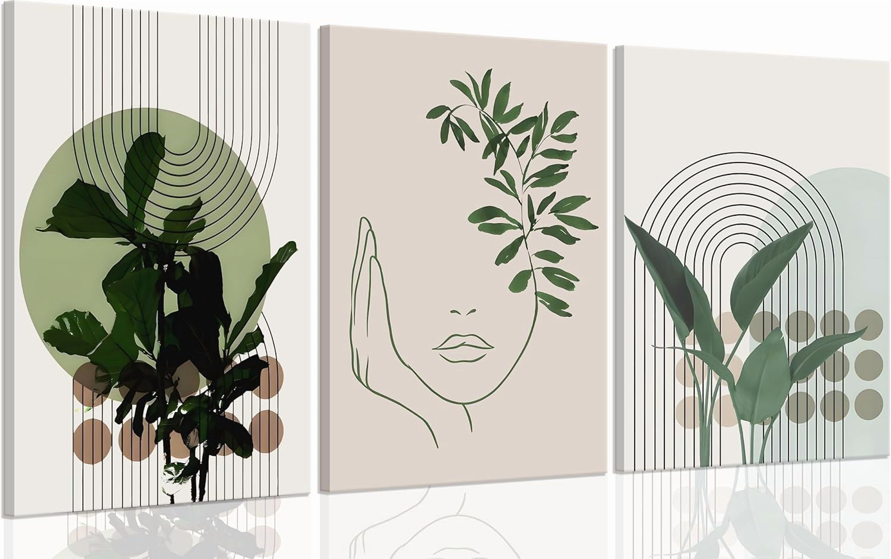 3pcs modern Abstract Pictures Wall Art Modern Green & Pink with Gold ...