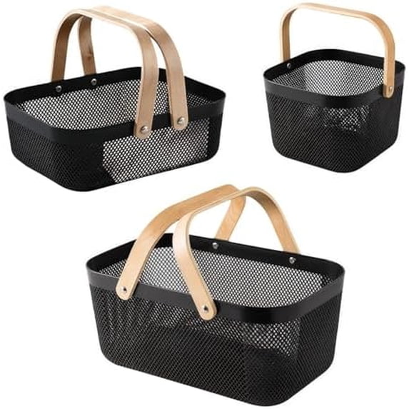 3pcs plastic harvest baskets, foldable wooden handles, rectangular ...