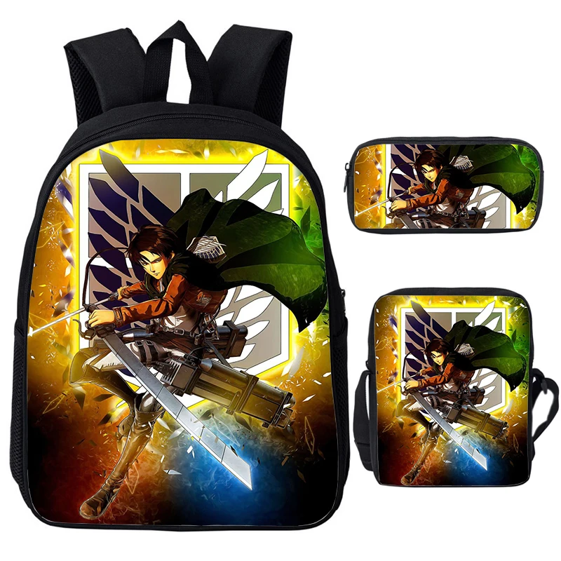3pcs/set Anime Attack on Titan Levi Backpack Primary Boobag Waterproof ...