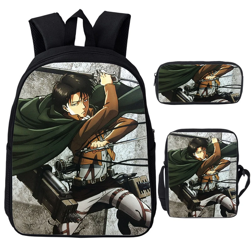 3pcs/set Anime Attack on Titan Levi Backpack Primary Boobag Waterproof ...