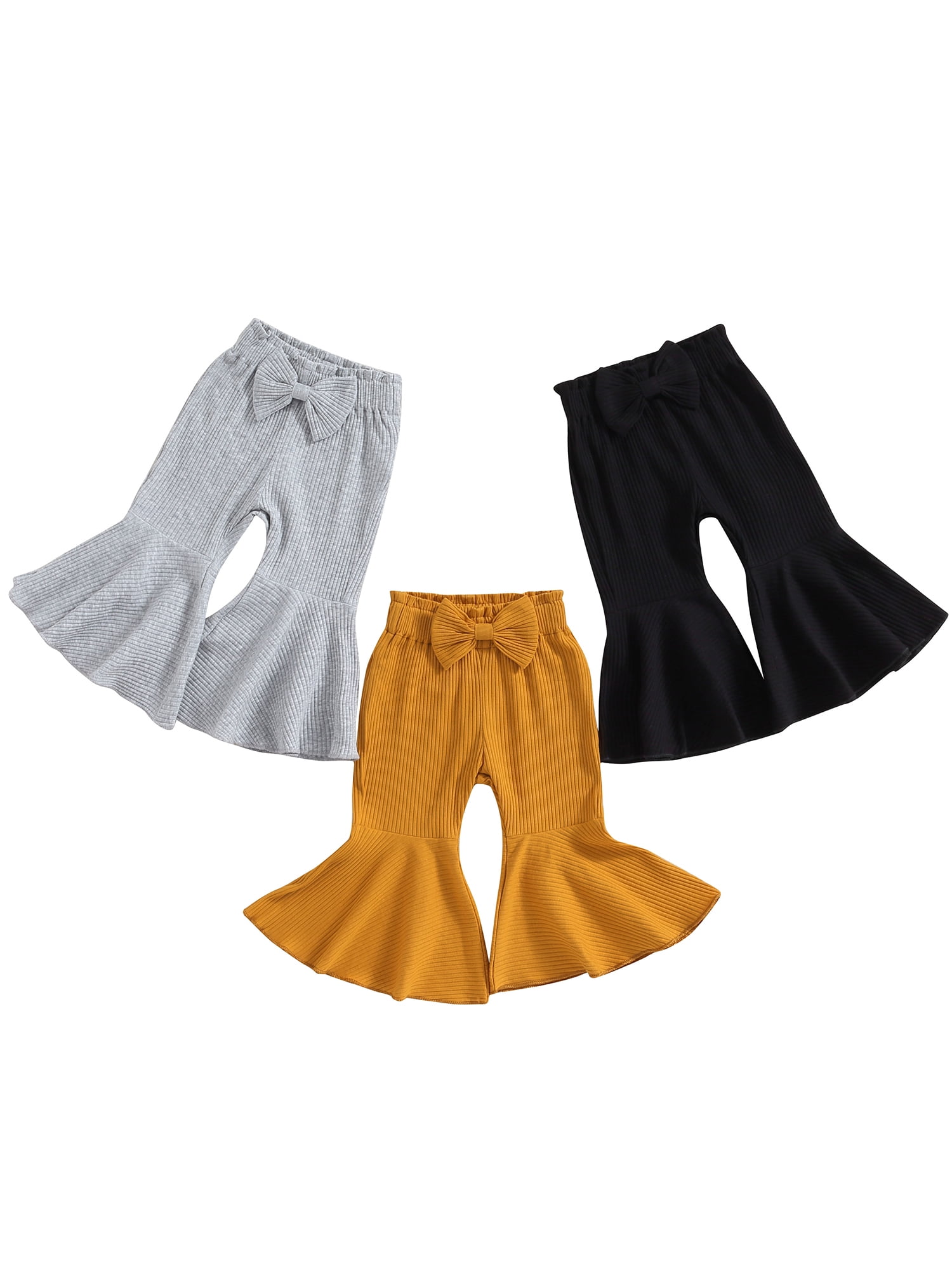 3pcs/set Baby Girl Flare Pants Solid Color Ribbed Trousers Toddler ...