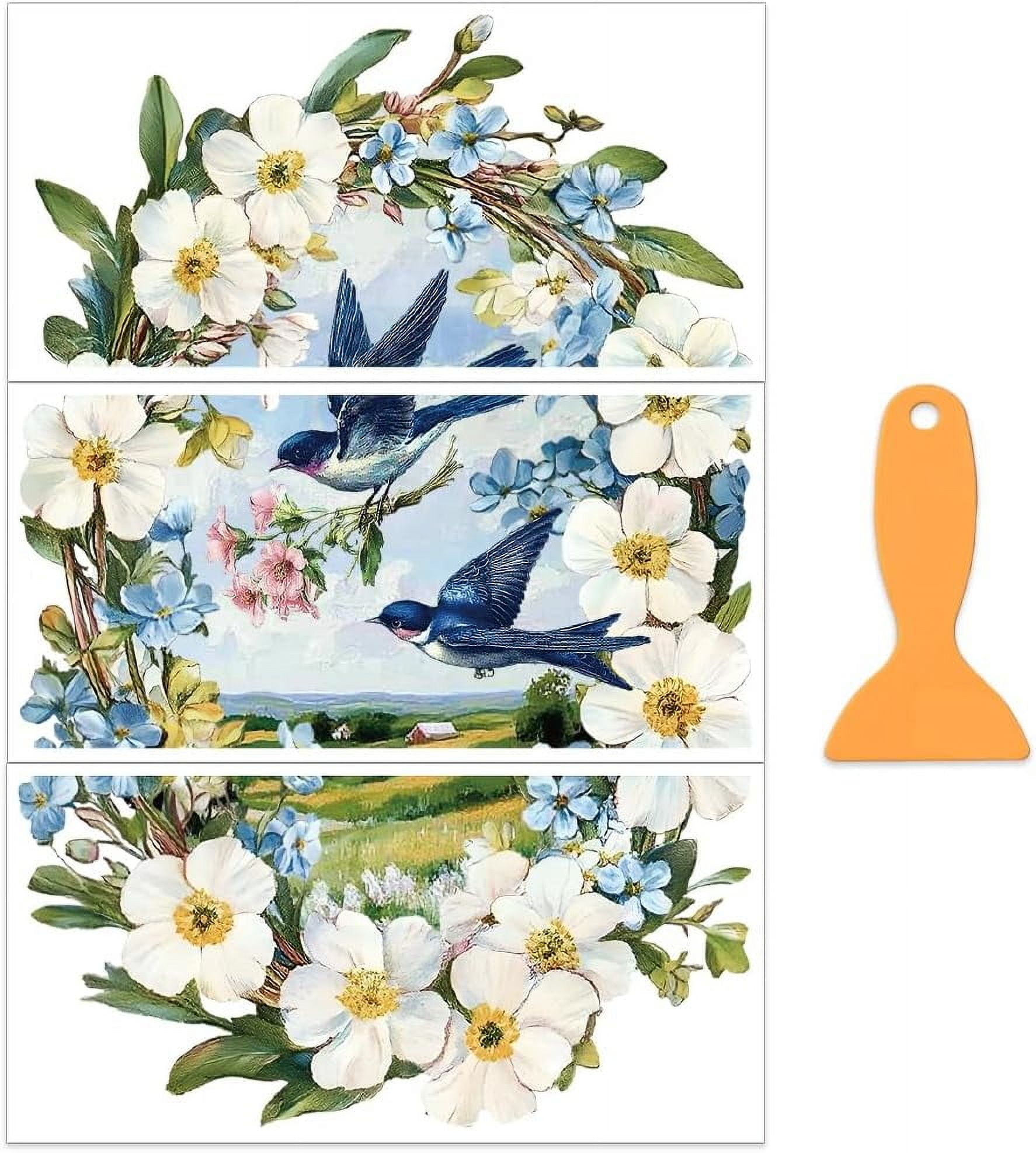 3pcs/set Blue Bird Rub on Transfers for Furniture and Crafts 12x6 Inch ...