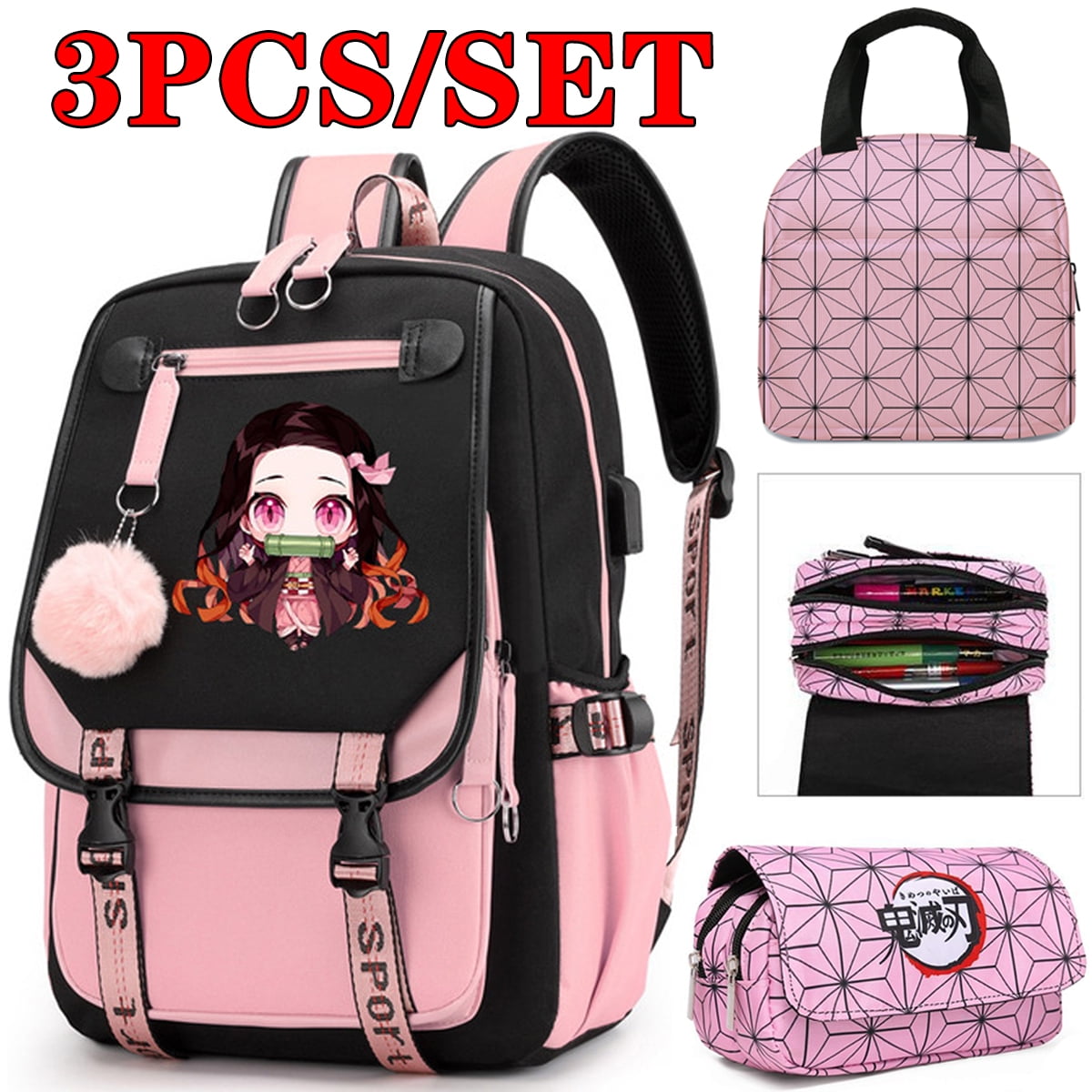 3pcs/set Demon Slayer Nezuko Book Bags School Backpacks - Walmart.com
