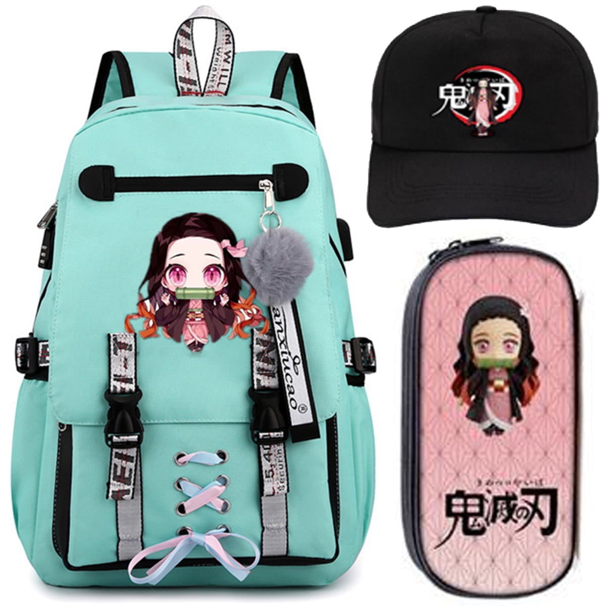 3pcs/set Demon Slayer Nezuko School Bag, Usb Port Backpack - Walmart.com