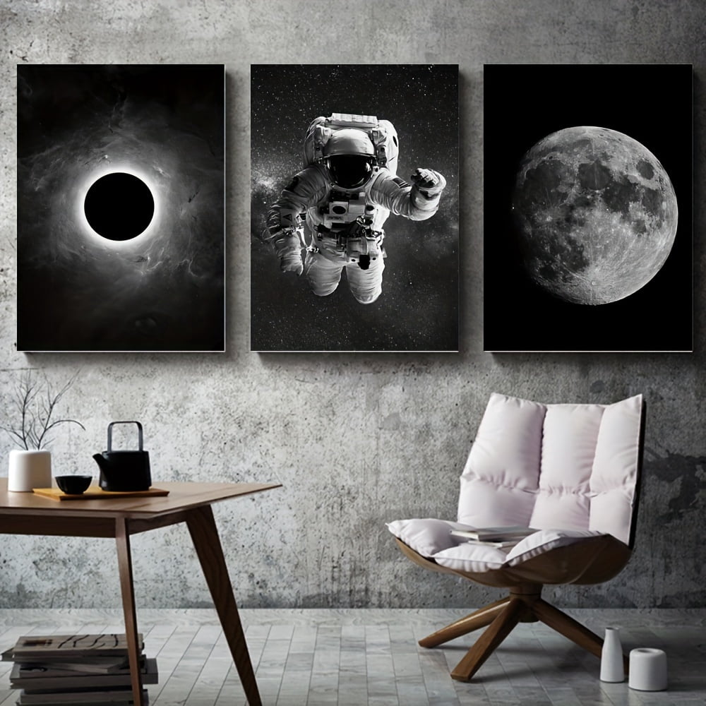 3pcs/set Frameless Black And White Lunar Eclipse Living Room Frameless ...