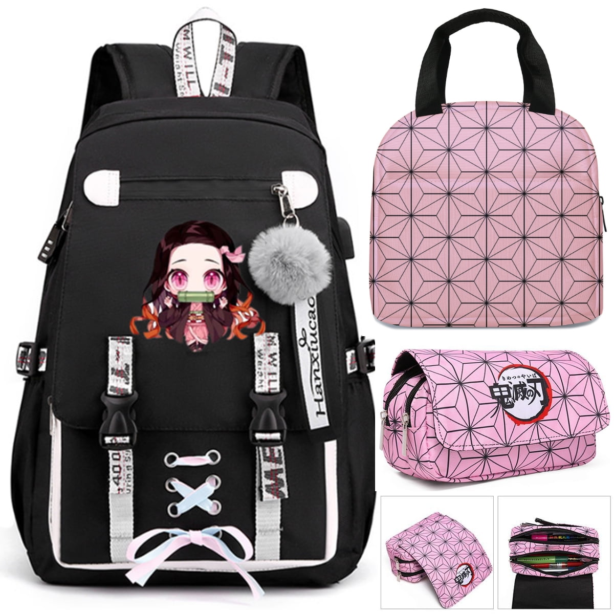3pcs/set Kawaii Bookbag Demon Slayer Nezuko School Backpack - Walmart.com