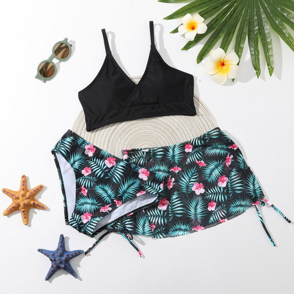 3pcs/set Little Girls Swimsuit Padded Bikini Set Floral Print Bathing ...