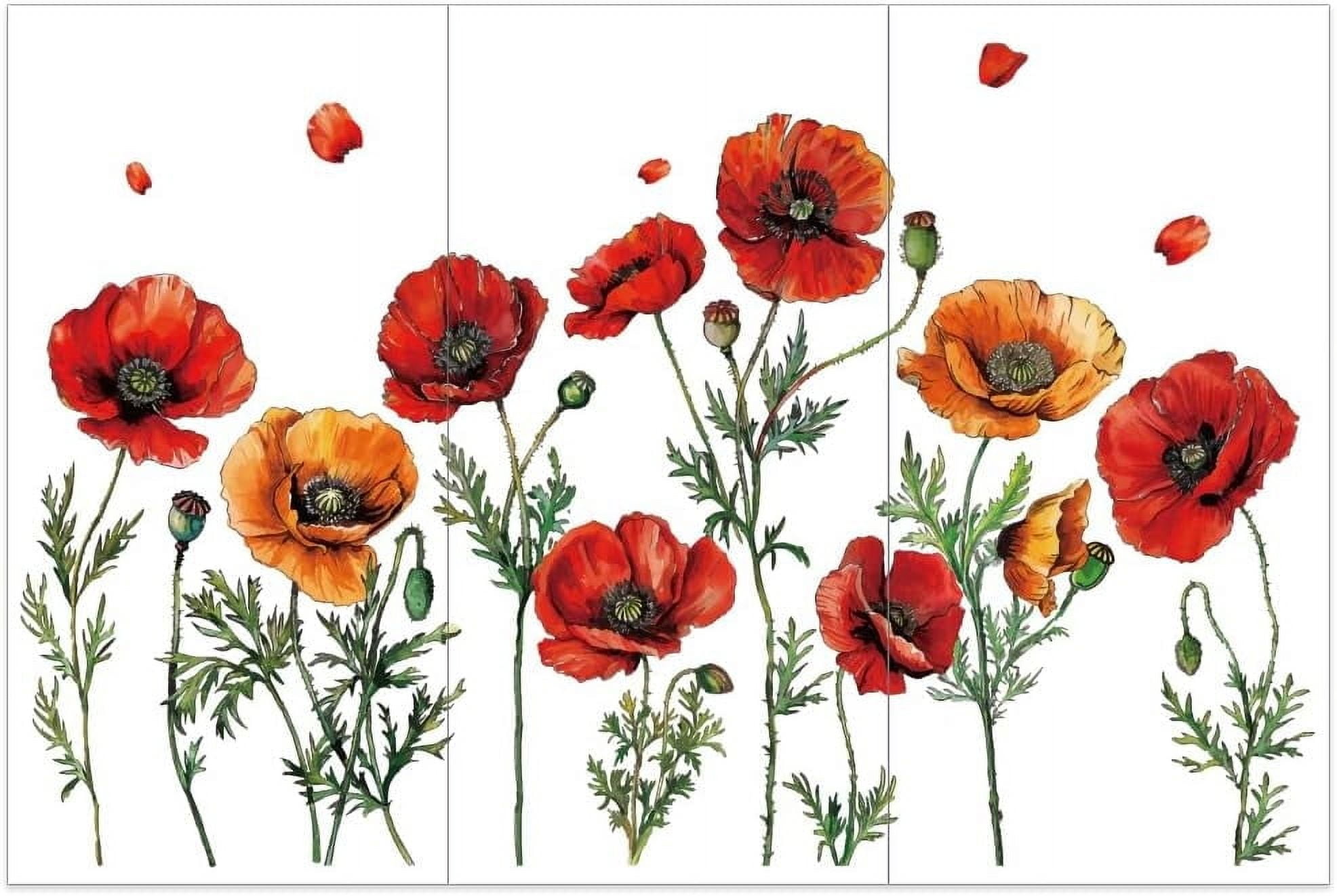 3pcs/set Poppy Rub on Transfers for Crafts and Furniture 15x30cm/6x12 ...