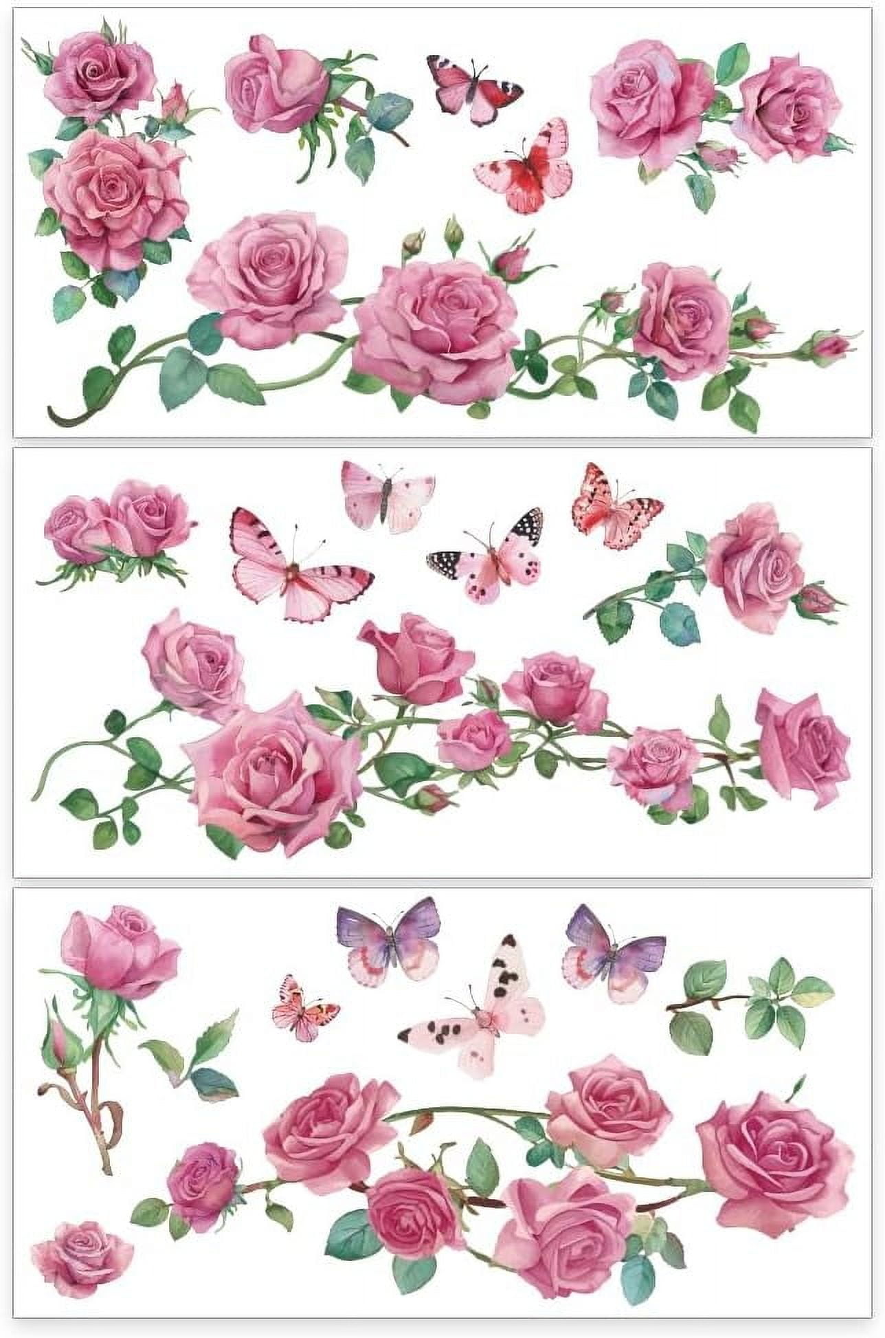 3pcs/set Rose Rub on Transfers for Furniture and Crafts 12x6 inch Rose ...