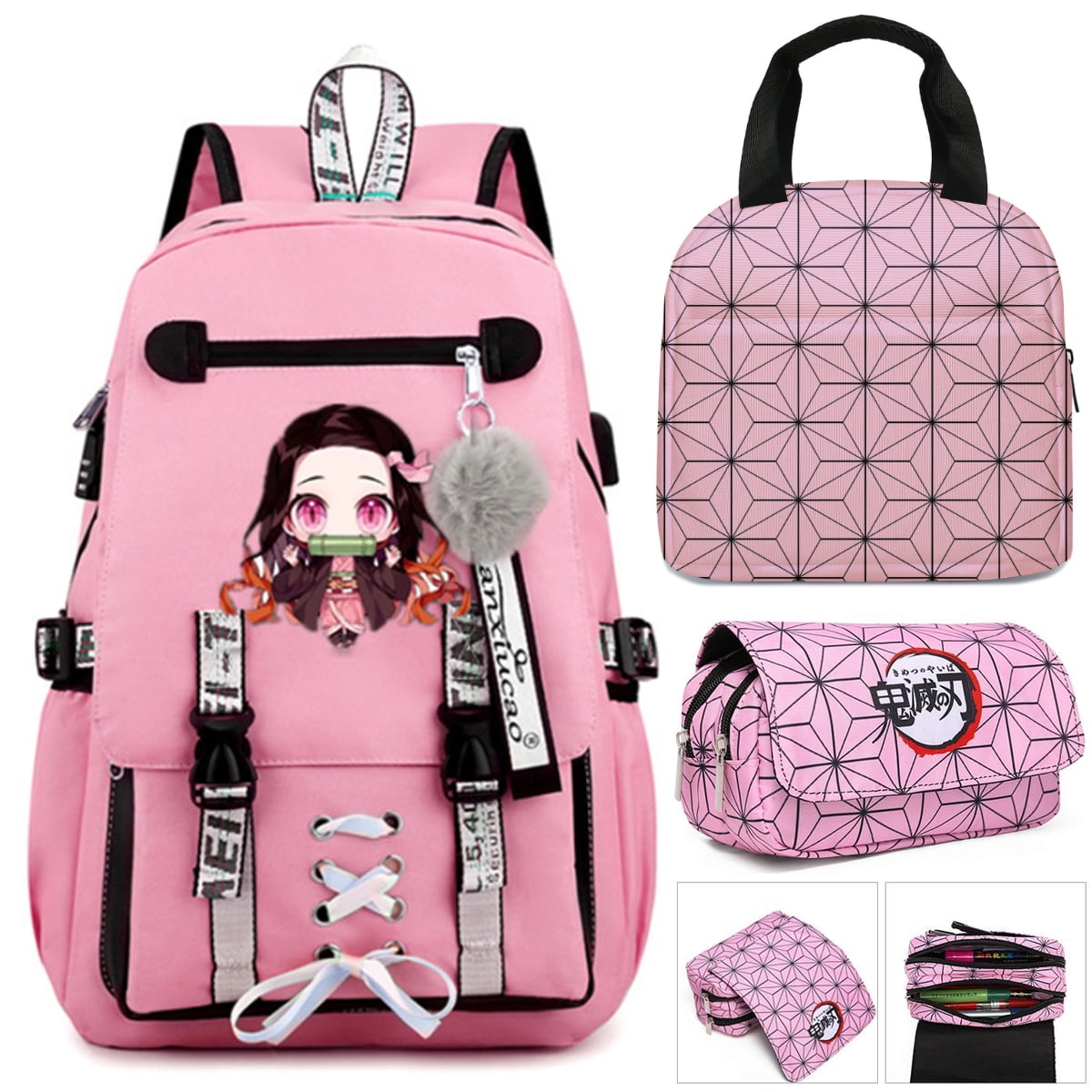 3pcs/set Rucksack Anime Demon Slayer Nezuko Backpacks - Walmart.com
