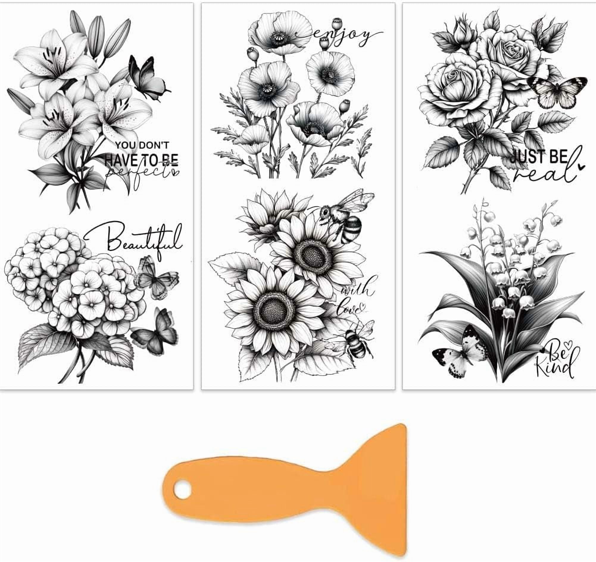 3pcs/set Sketch Flower Rub on Transfers for Furniture and Crafts 6x12 ...