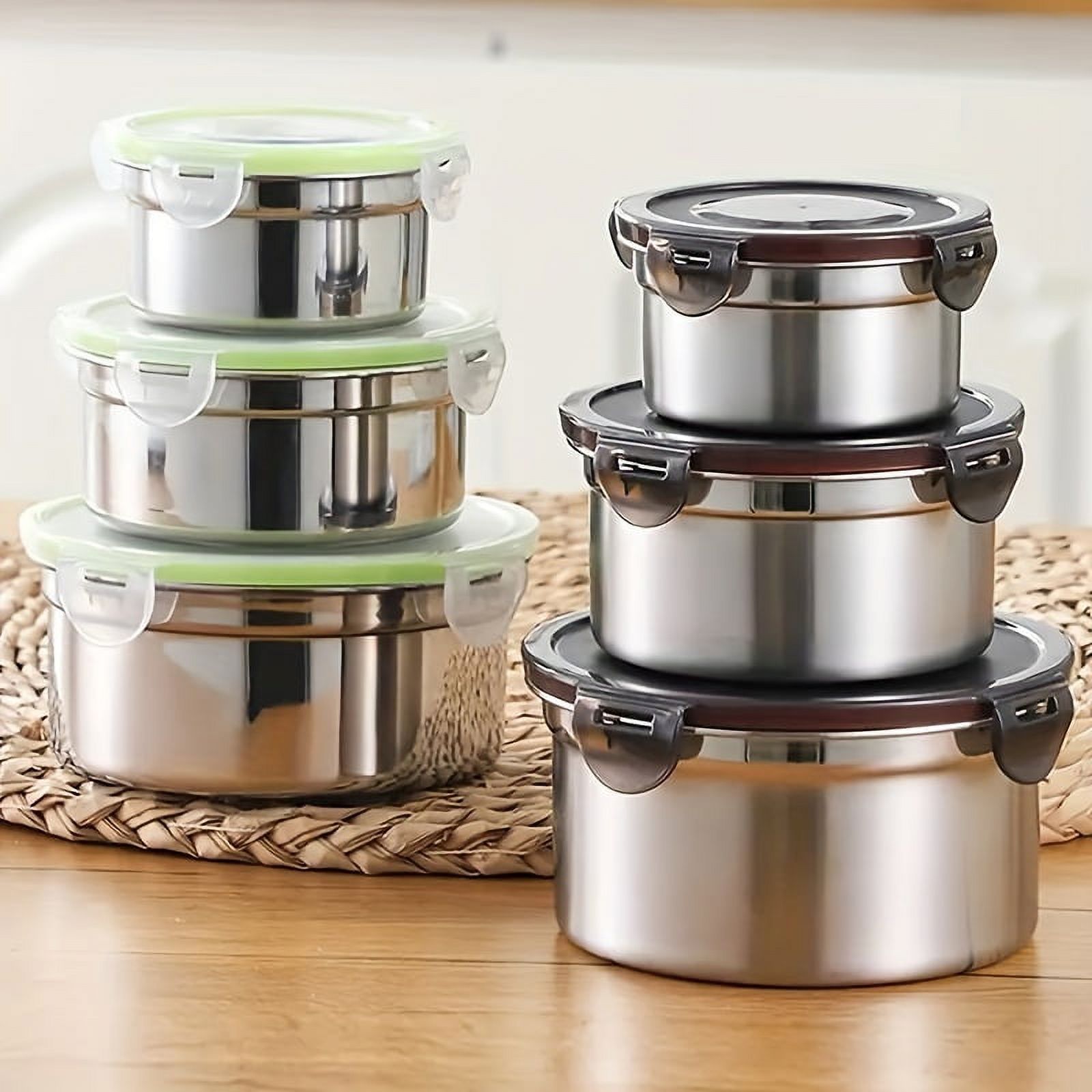 3pcs/set Stainless Steel Food Storage Containers With Lids, Salad ...