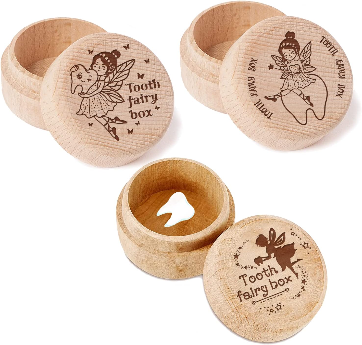 3pcs/set Tooth Fairy Box Wooden Baby Tooth Box Circle Teeth Container ...