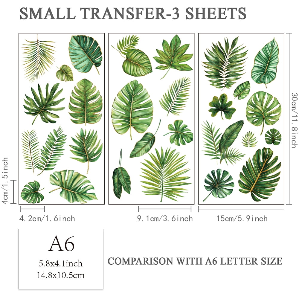 3pcs/set Tropical Leaf Rub on Transfers for Furniture and Crafts 6x12 ...