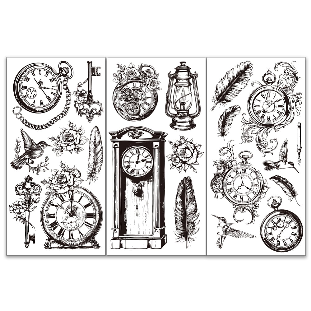 3pcs/set Vintage Clock Rub on Transfers for Furniture And Crafts 6x12 ...