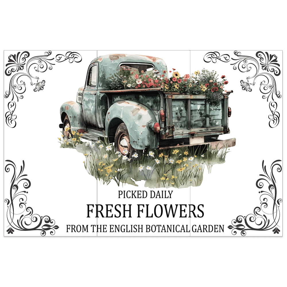 3pcs/set Vintage Truck Flowers Rub on Transfer Stickers 11.8x5.9 Inch ...