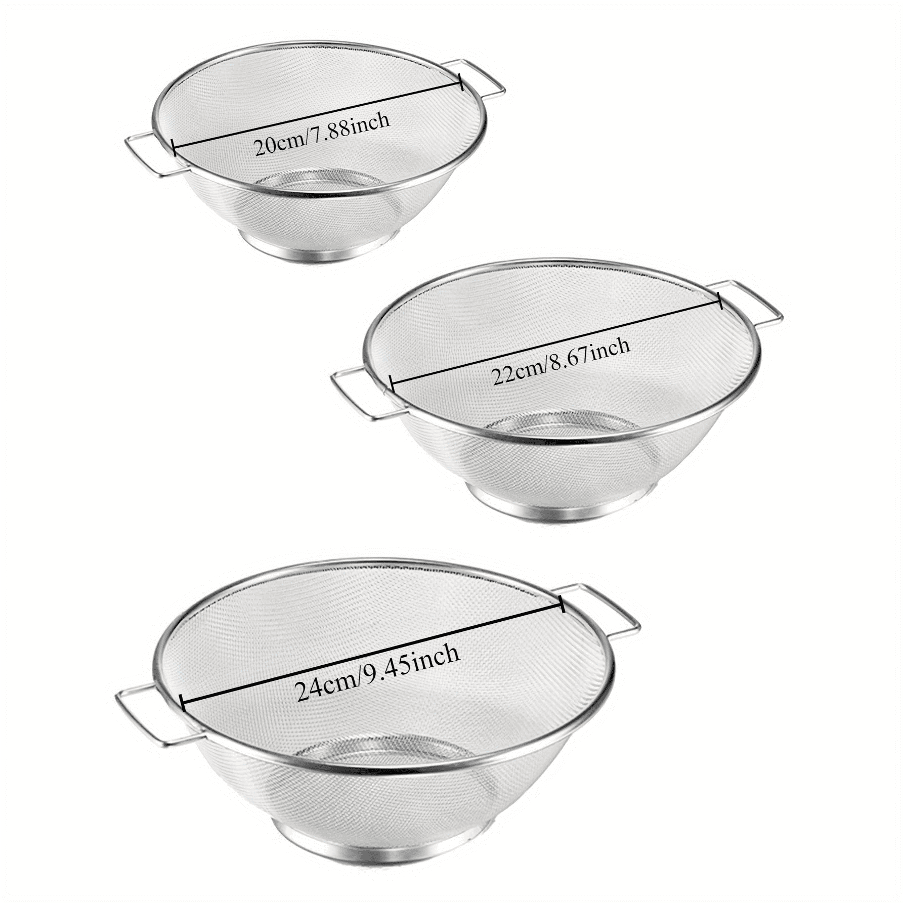 3pcs, stainless steel drainage basket, metal mesh strainer with handle ...