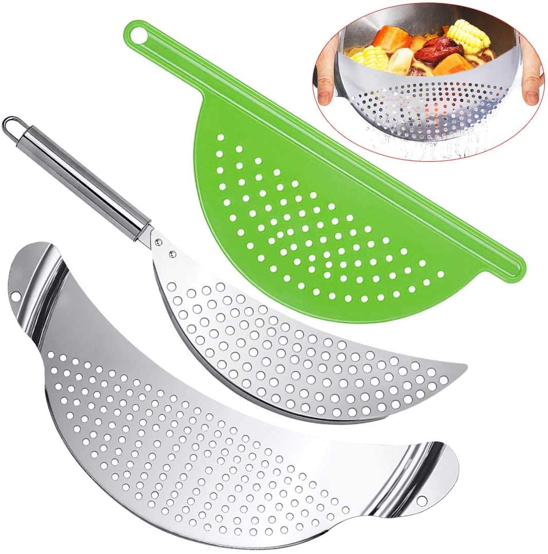 3pcs stainless steel pot strainer, crescent pasta strainer fits up to 9 ...