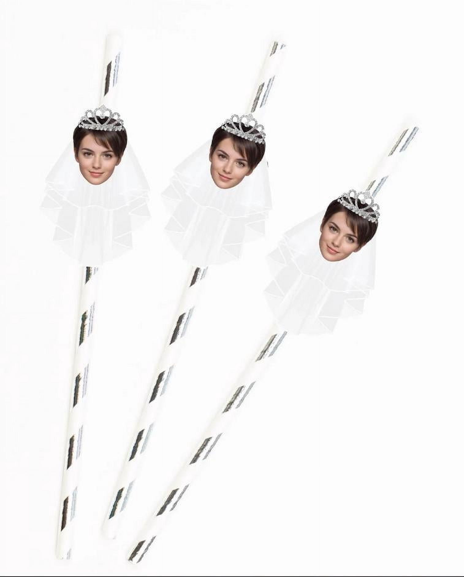 3pcsDrink straws personalized Tiara Crown Bride with Veil face Straw ...