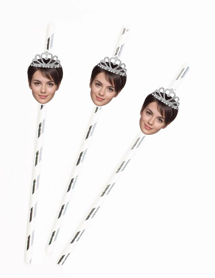 3pcsDrink straws personalized Tiara Crown with face Birthday Straw ...