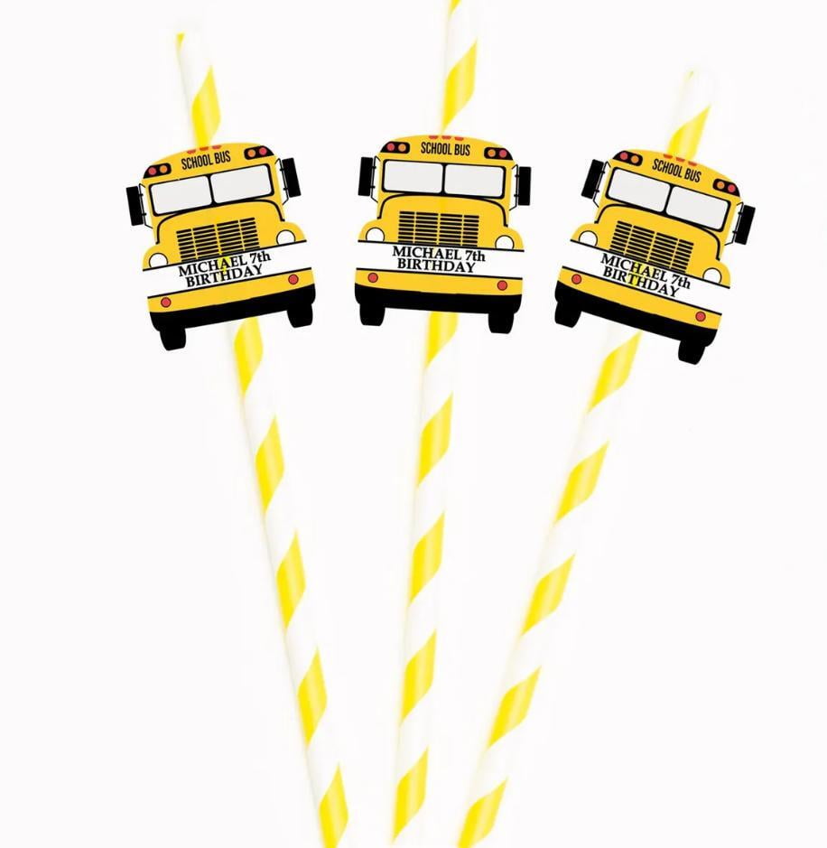 3pcsSchool bus personalized Drink 12 straws personalized Birthday Straw ...