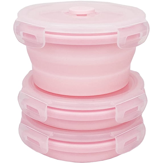 3piece Round Collapsible Bowl with Lids, Silicone Food Storage ...