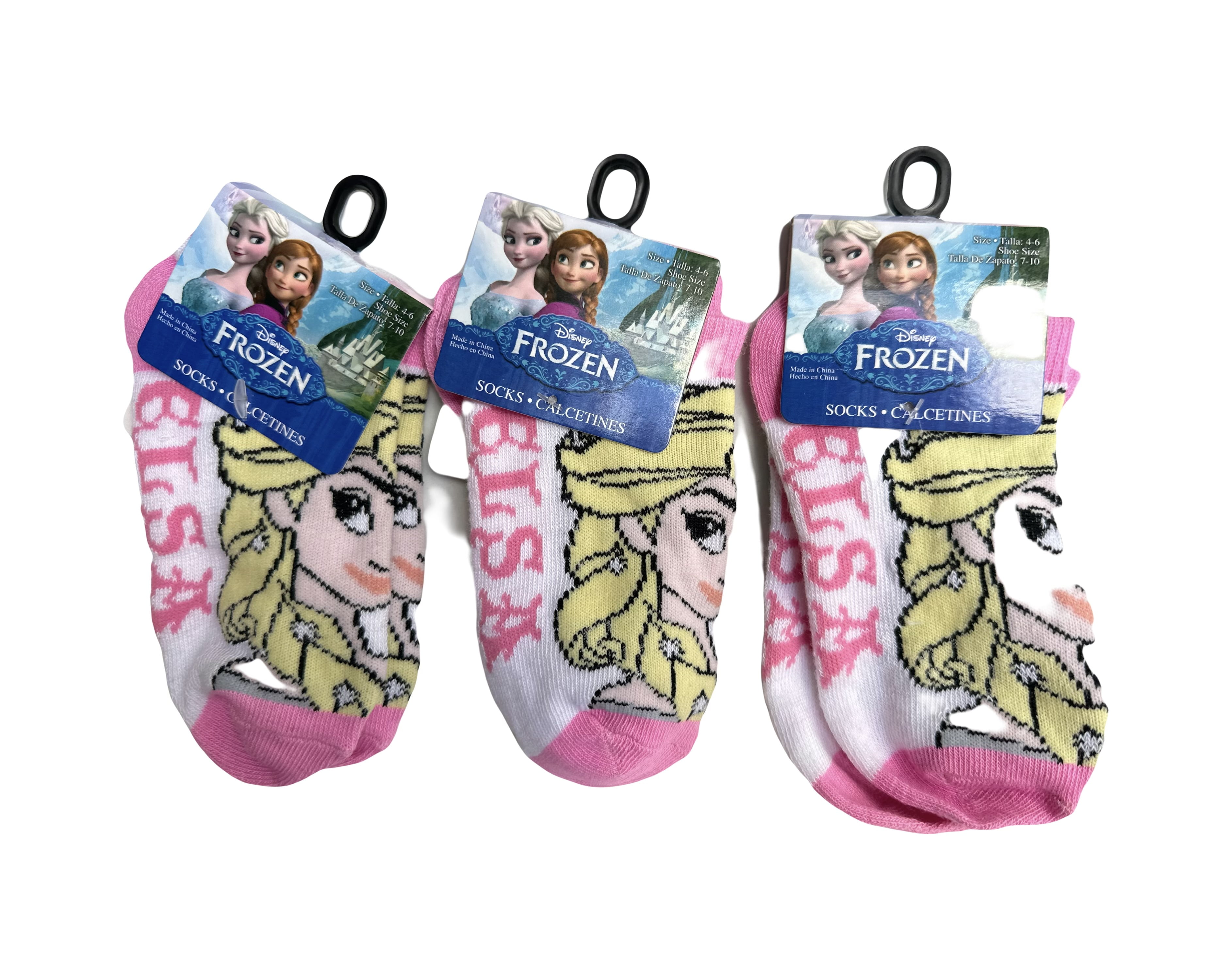 3pk Disney Frozen Princess Elsa Socks - Pink/White Girls Socks (Size 4 ...