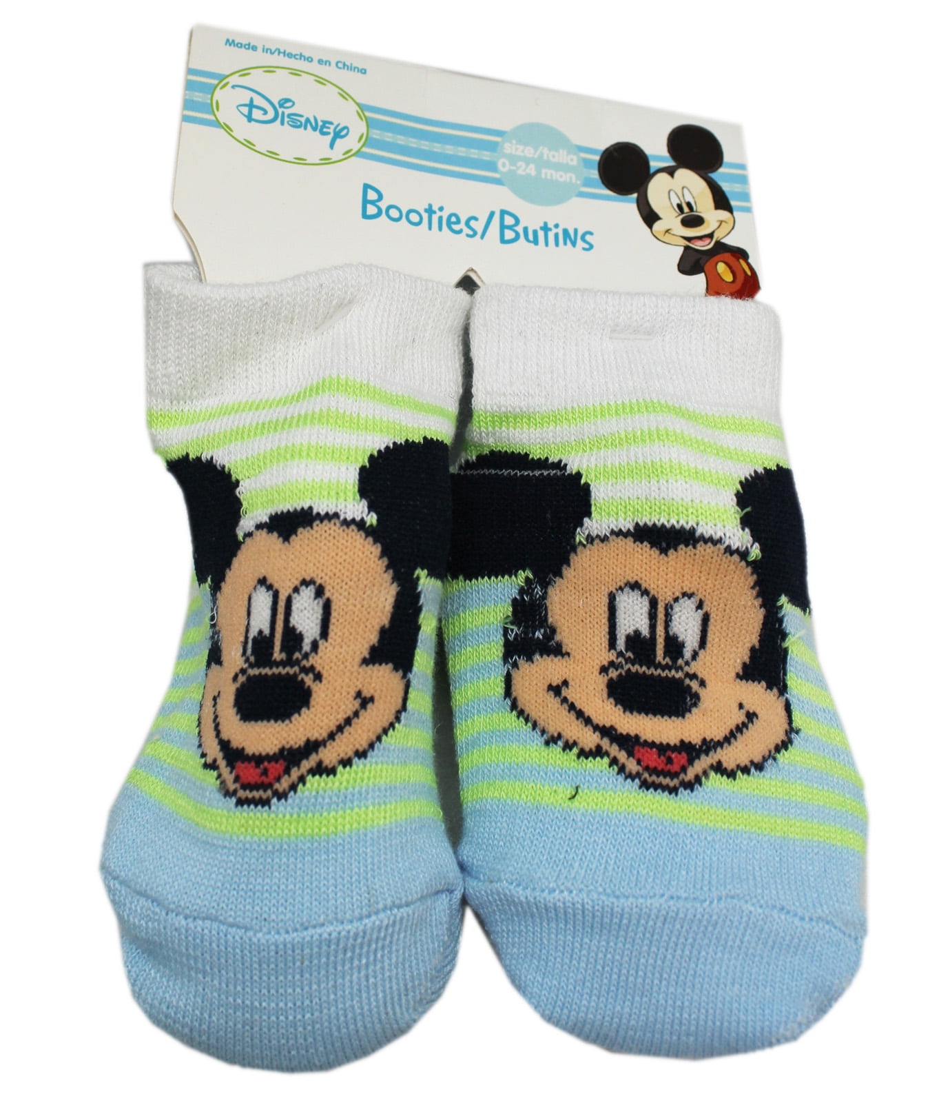 3pk Disney's Mickey Mouse Light Blue/Green Striped Baby Booties (0-24 ...