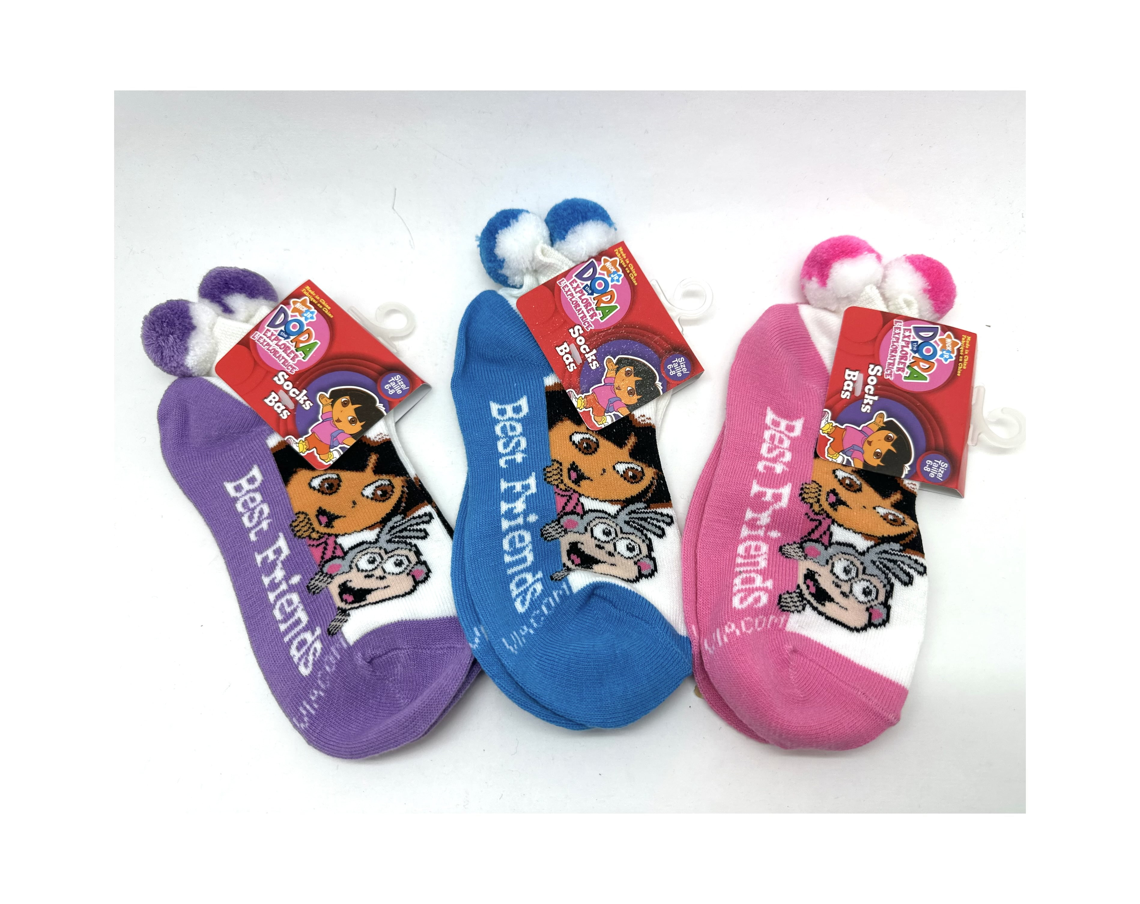 3pk Dora the Explorer Socks - Dora Best Friends Kids Pom Pom Socks (3 ...