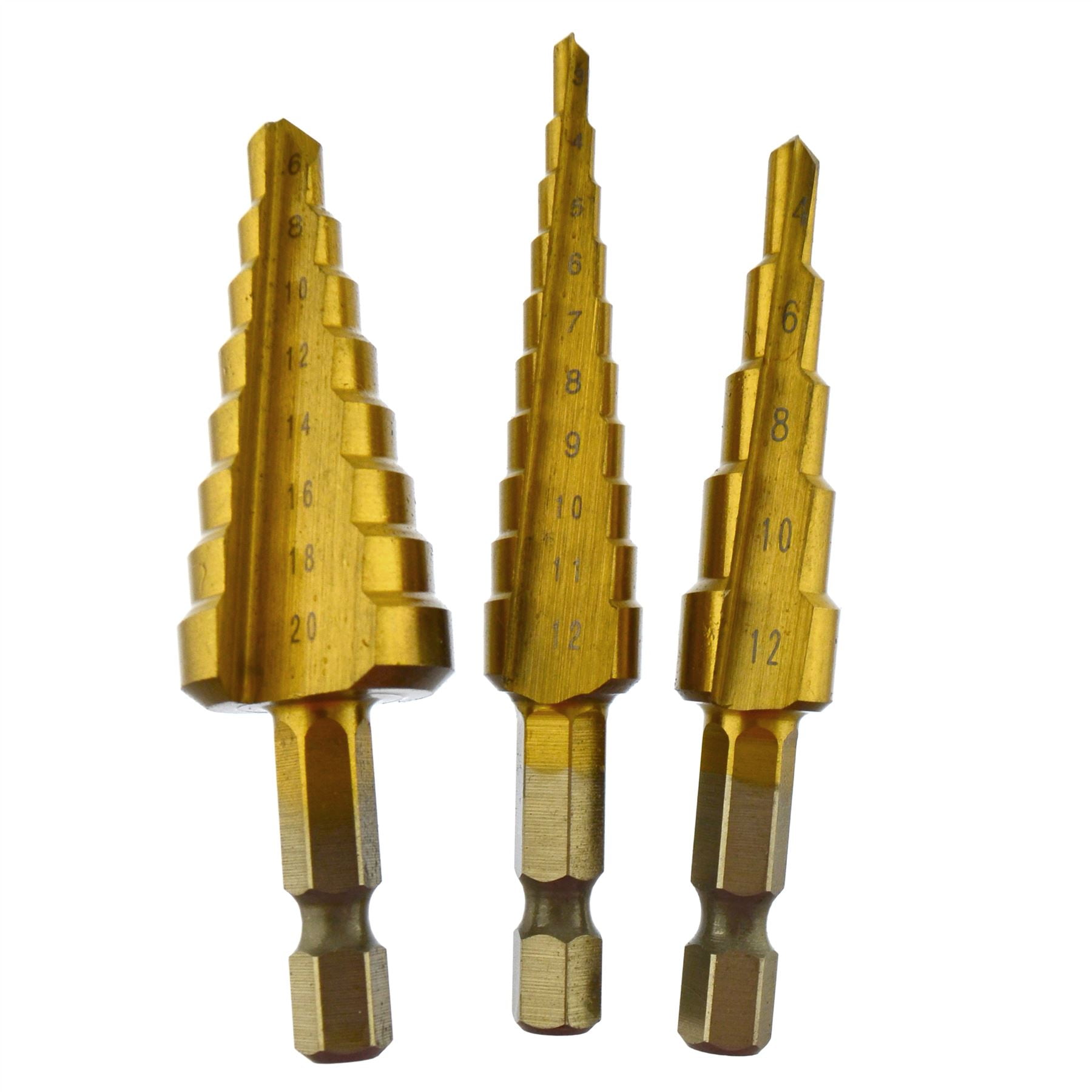 3pk HSS Step Cone Drill Titanium Coated Hole Cutter Hex Shank Metal ...