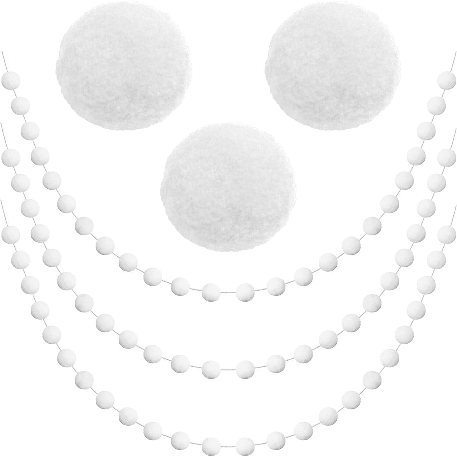 3pk White Felt Pom Pom Garland Christmas Tree Decorations Indoor Home ...