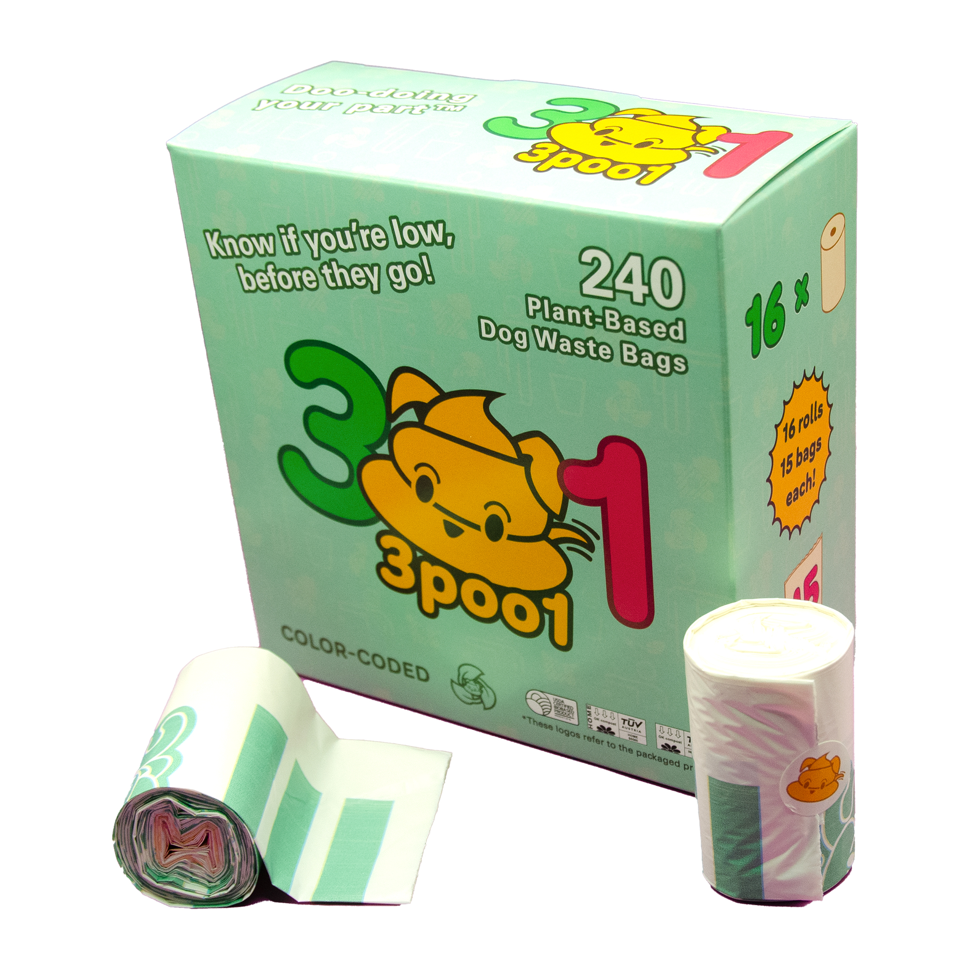 3poo1 - Color-Coded Dog Poop Bags - Made From Certified Compostable ...