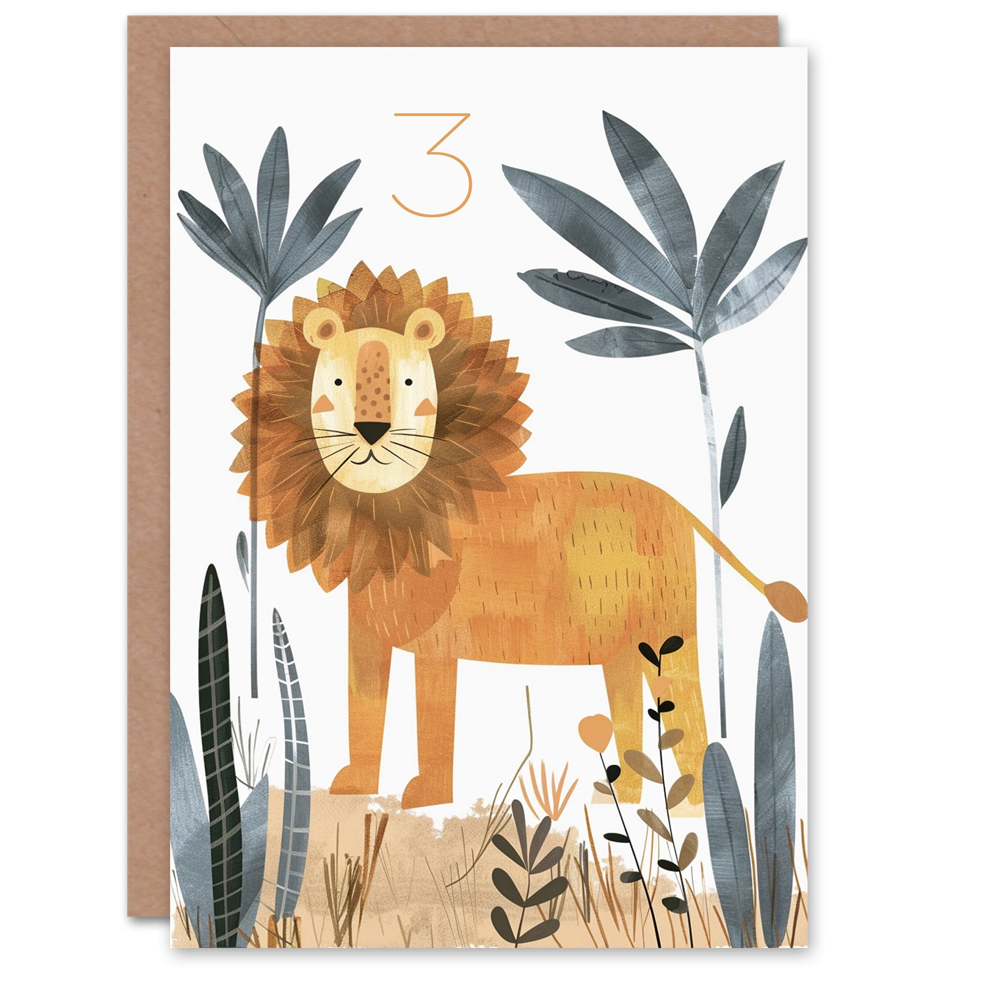 3rd Birthday Card Cute Jungle Lion Fun Drawing Kids Age 3 Year Old ...