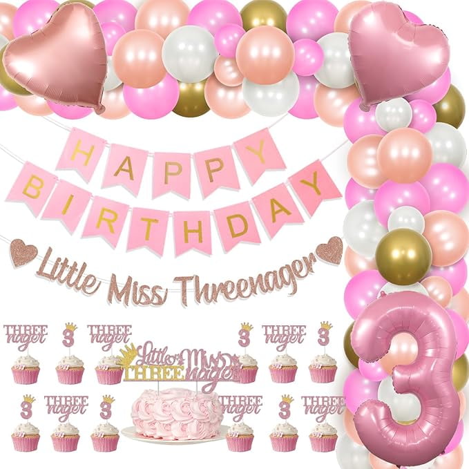 3rd Birthday Decorations for Girls Pink Rose Gold for Girls Little Miss ...
