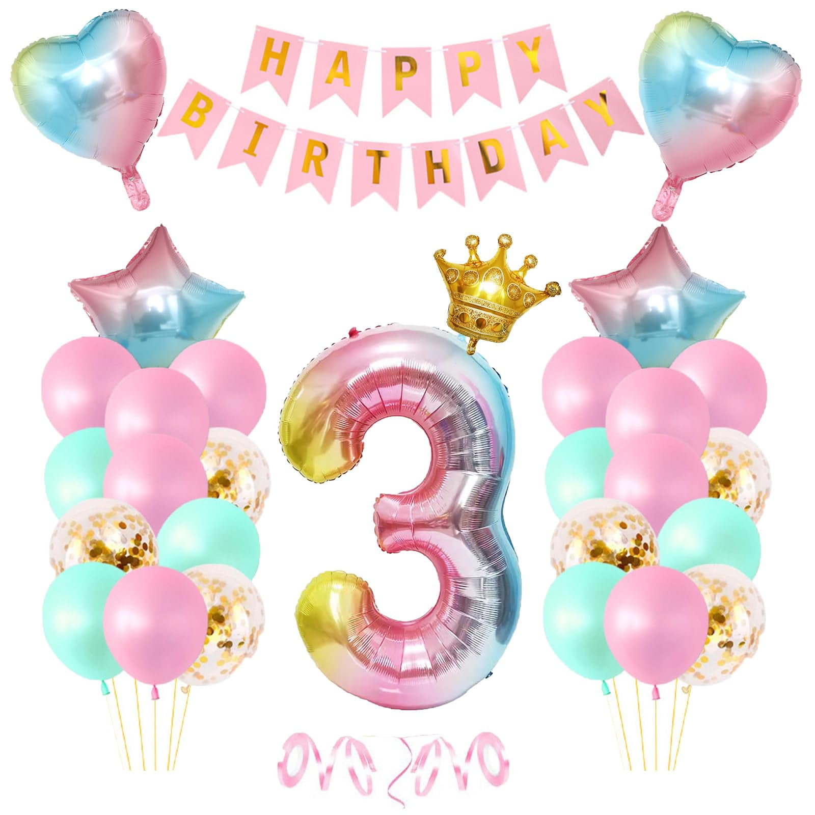 Pink Glitter 3rd Birthday Backdrop Happy 3rd Birthday Backdrop Banner ...