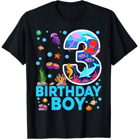 3rd Birthday Party Ocean 3 Year Old Sea Fish Birthday Boy T-Shirt ...