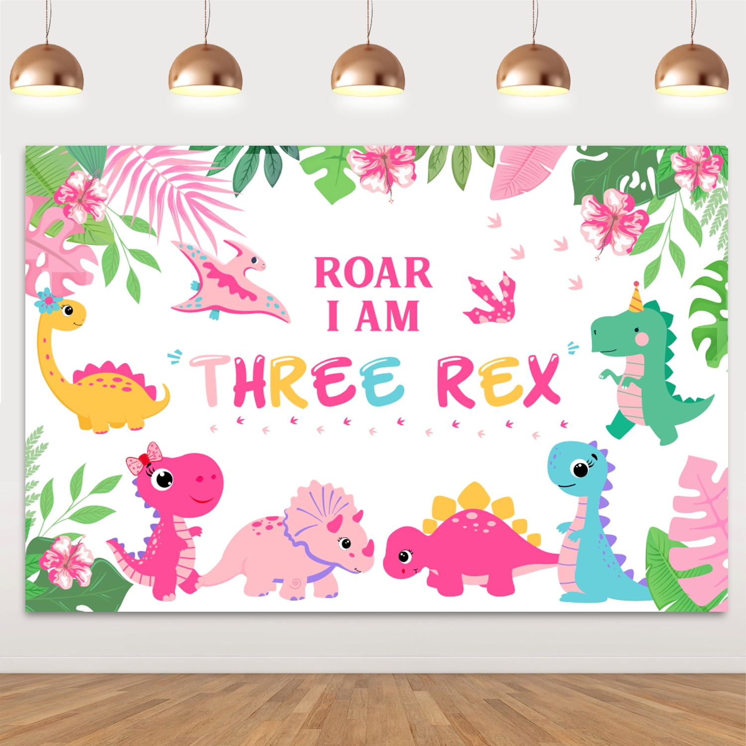 3rd Dinosaur Birthday Decorations for Girls, Roar I Am Three Rex Pink ...