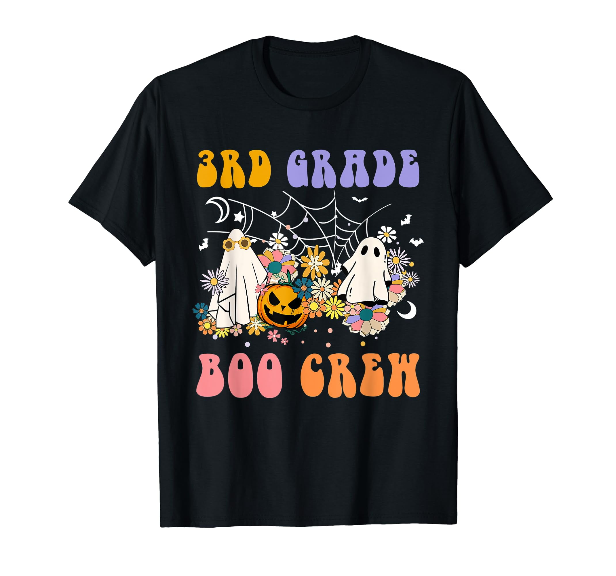 3rd Grade Boo Crew Teacher Floral Ghost Hippie Halloween T-Shirt ...