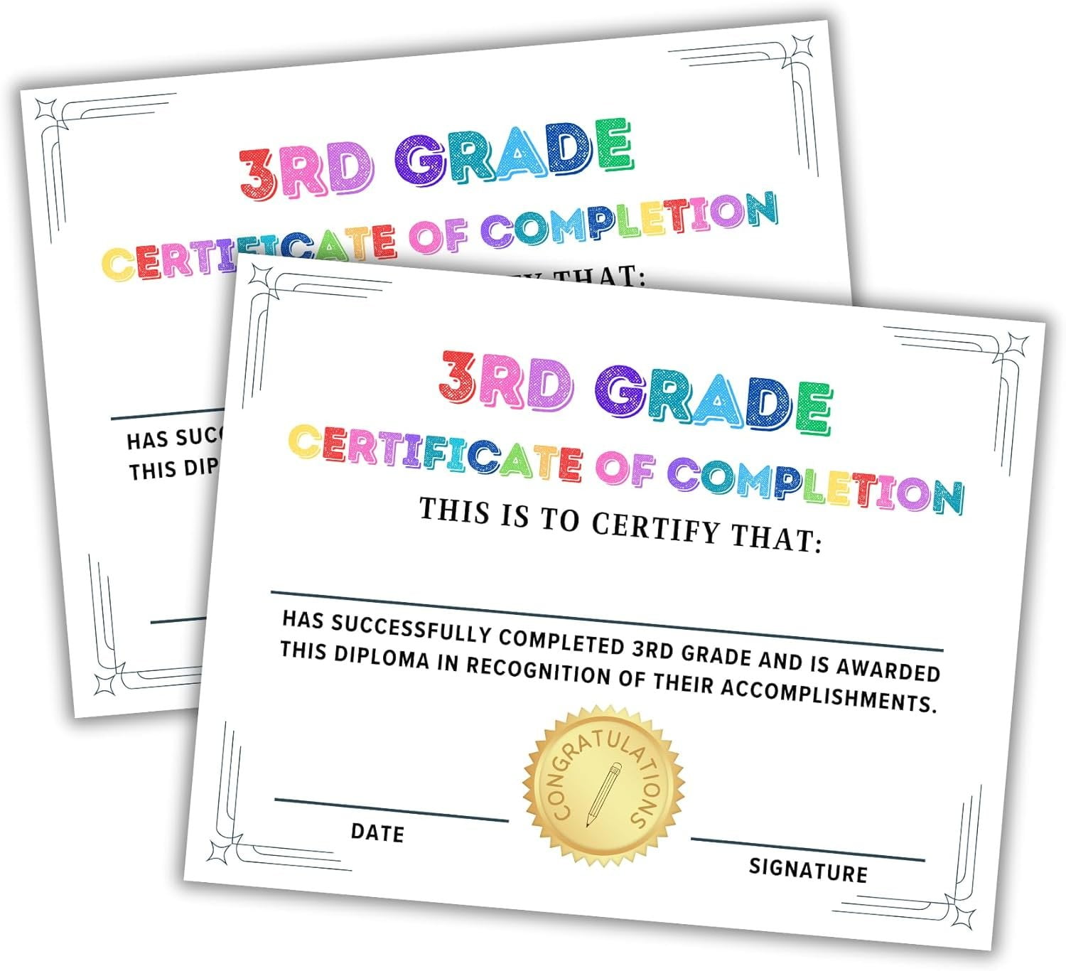 3rd Grade Graduation Certificate of Completion 50 pk 8.5 x 11 for ...