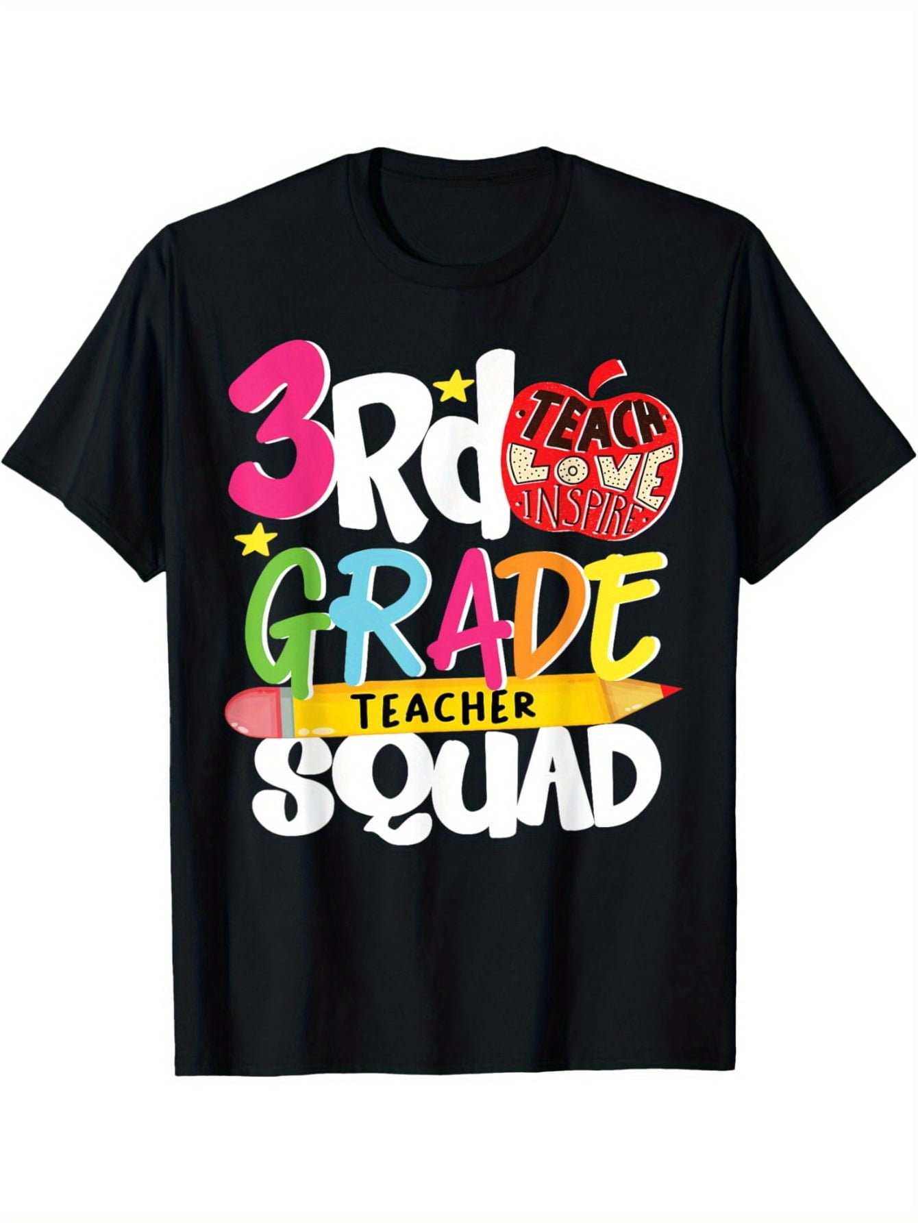 3rd Grade Teacher Squad Graphic Tee Rainbow Back to School Apple Pencil ...