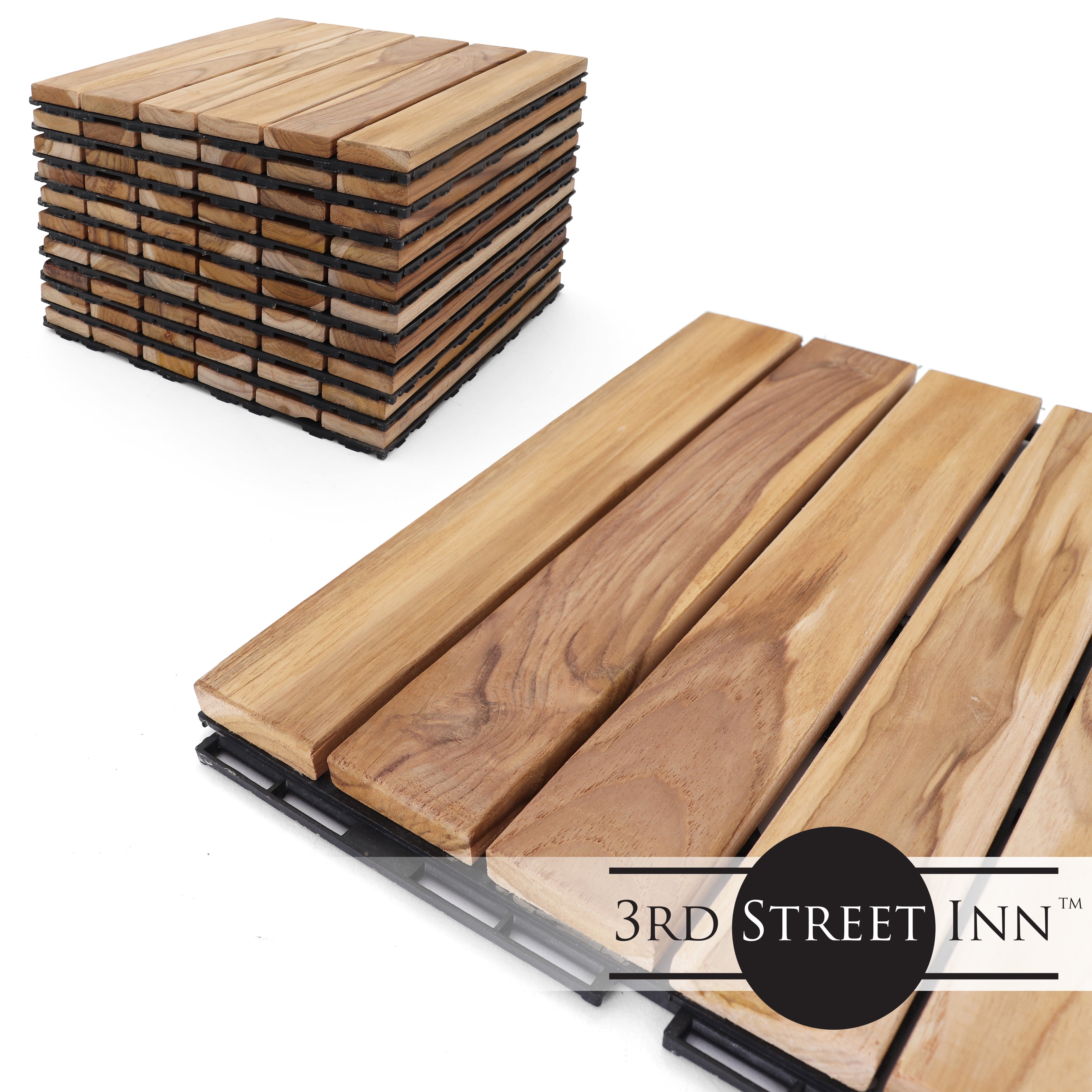 3rd Street Inn Teak Wood Deck Tiles - Teak Finish - Straight - 10 Pack ...