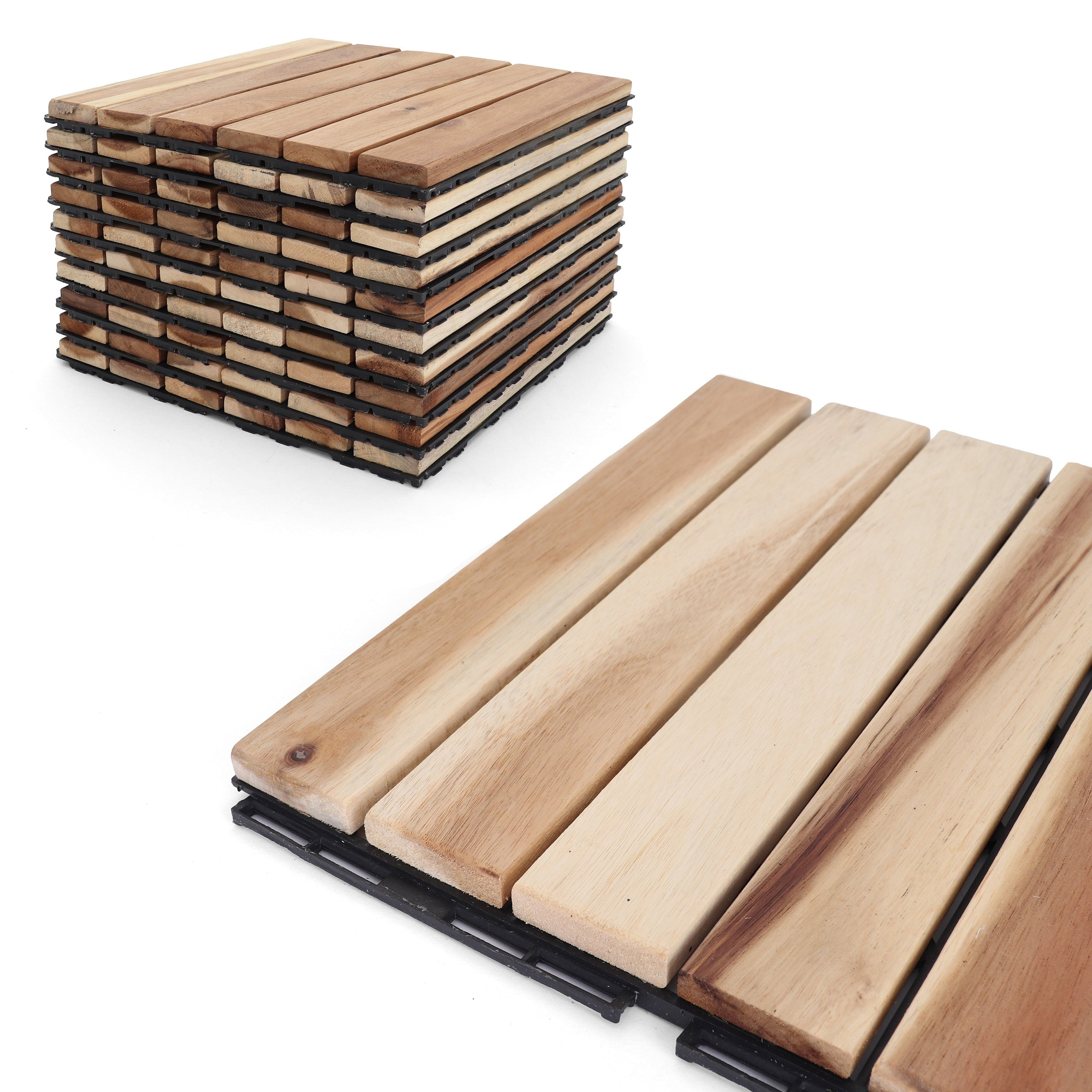 3rd Street Inn Interlocking Acacia Wood Deck Tiles - Natural Finish ...