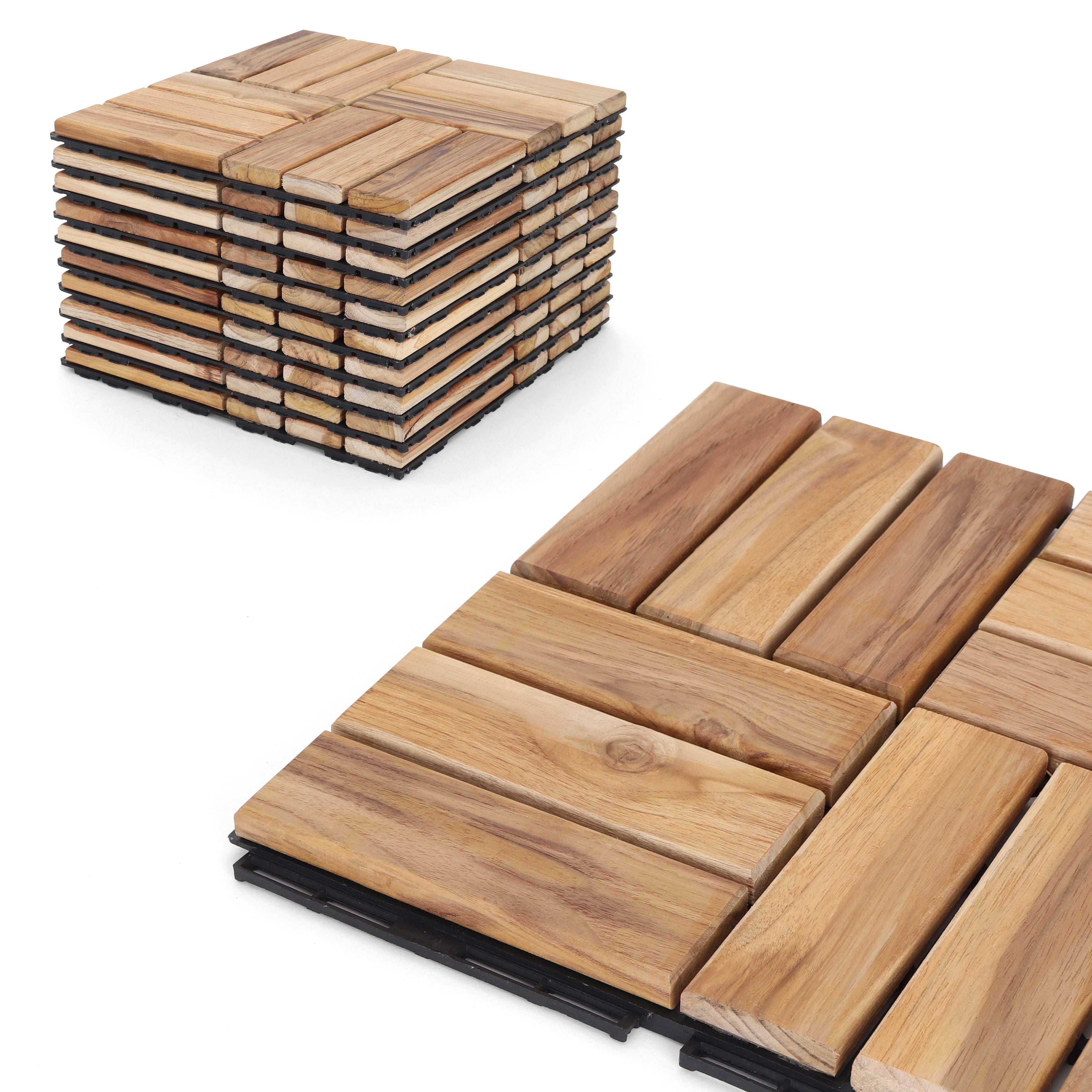 3rd Street Inn Teak Wood Deck Tiles - Teak Finish - Checkered - 20 Pack ...