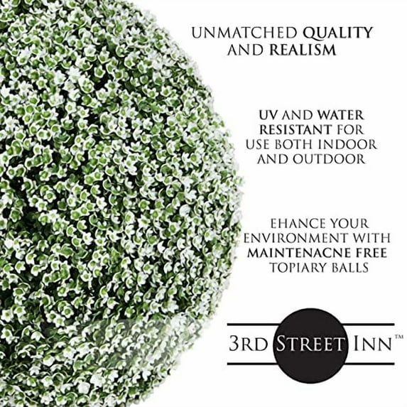 3rd Street Inn Medium Baby's Breath Topiary Ball - Artificial Plant Set - Indoor/Outdoor Wedding ...